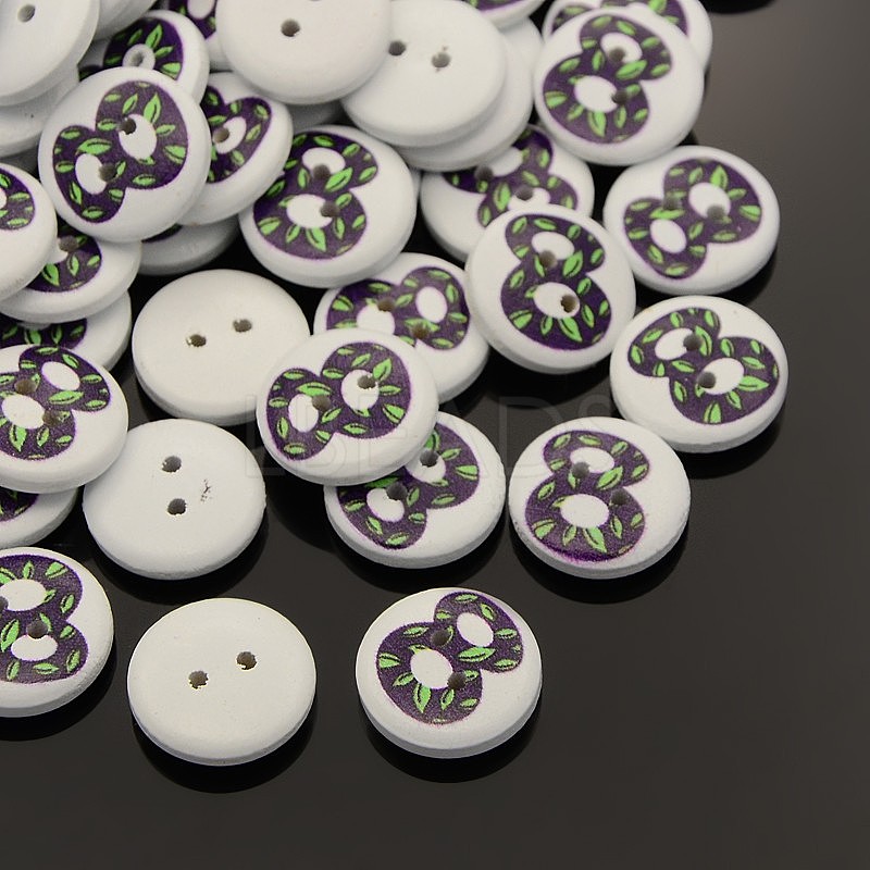2-Hole Flat Round Number Printed Wooden Sewing Buttons - Lbeads.com